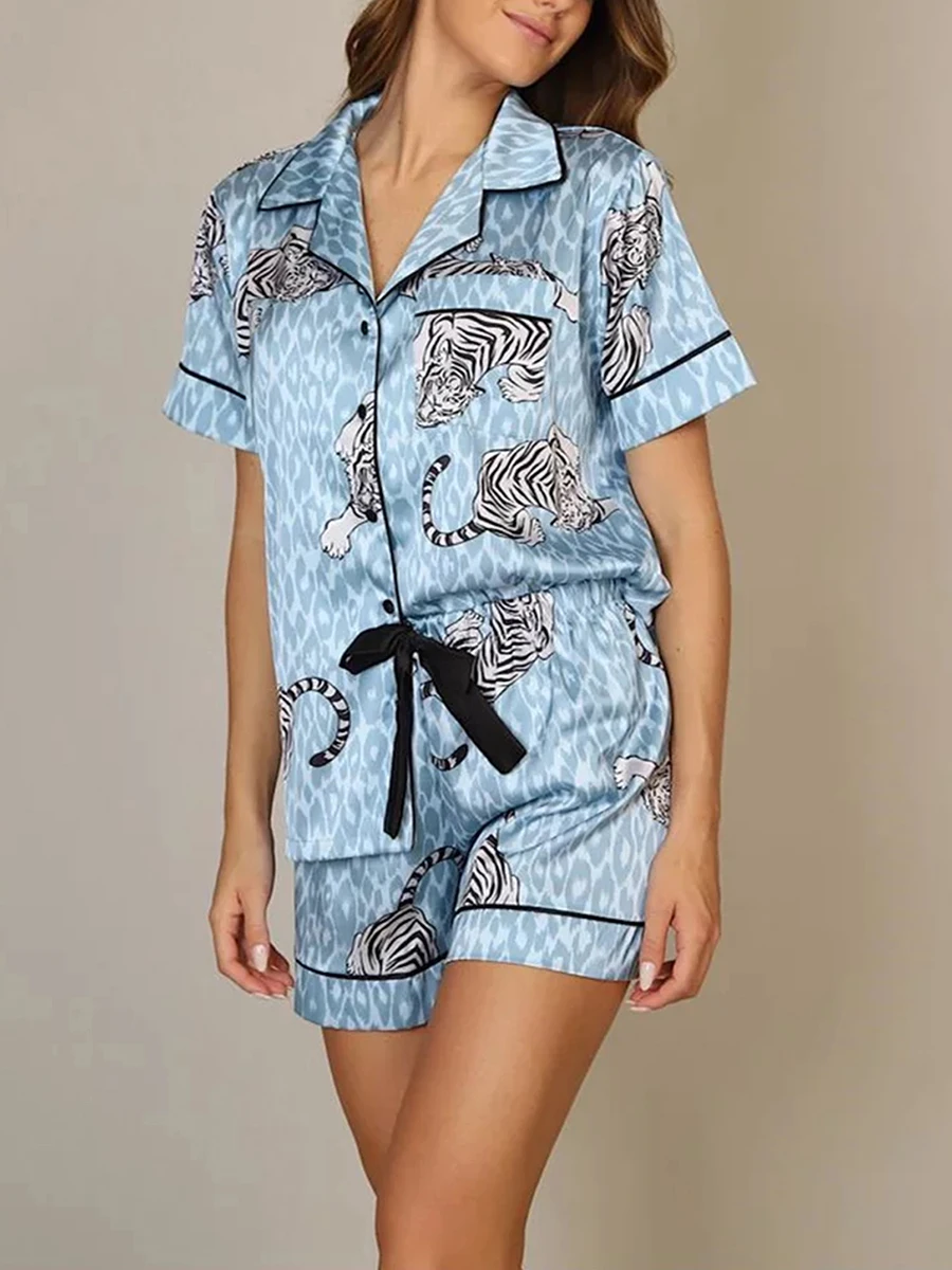 New-Fashion-2-Piece-Pj-Cute-Tiger-Lounge-Sets-Pajamas-for-Women-Short ...