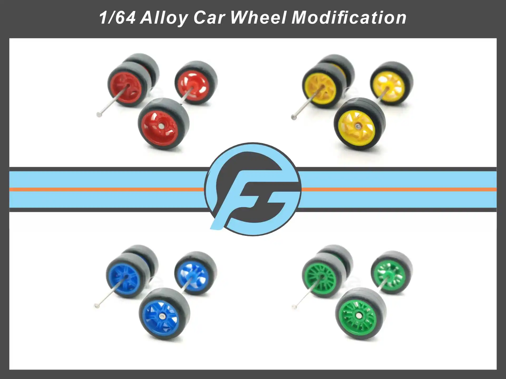 FANSGUY 1Set For11mm 1/64 Alloy Car Wheels Black Rubber Tires Colour ...