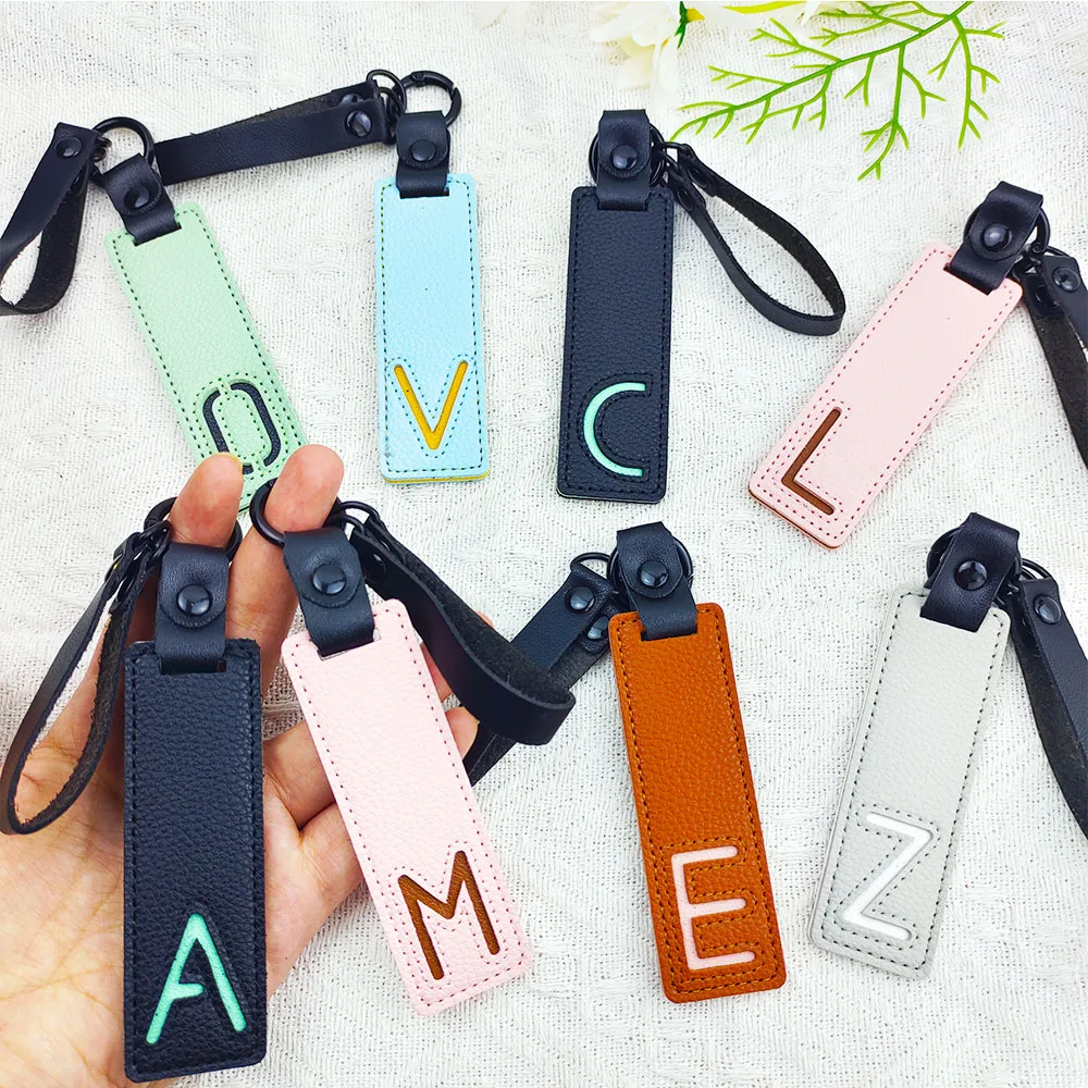 Fashion-26-Letters-Key-Chain-PU-Leather-Alphabet-Letter-Keyring-Car-Key ...