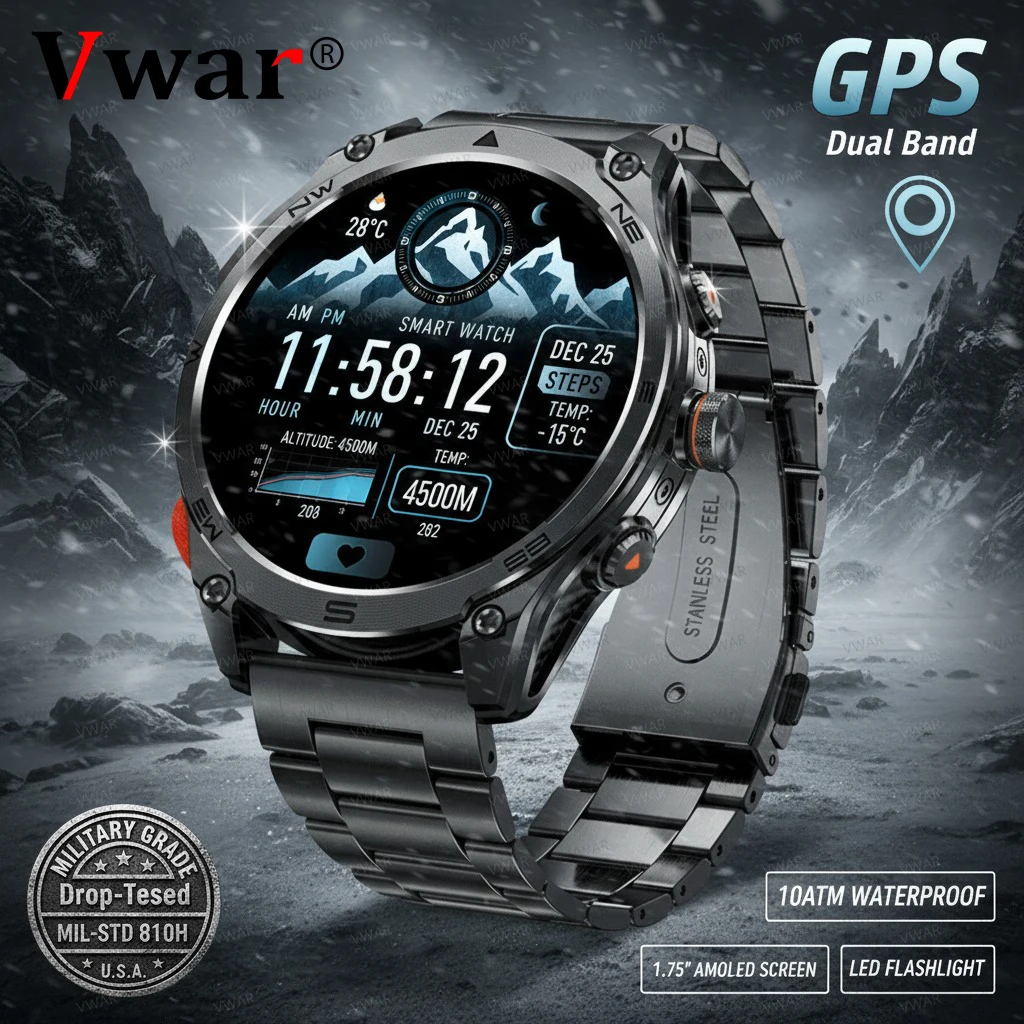 VWAR New Outdoors Military GPS Sports Smart Watch 10ATM Waterproof ...