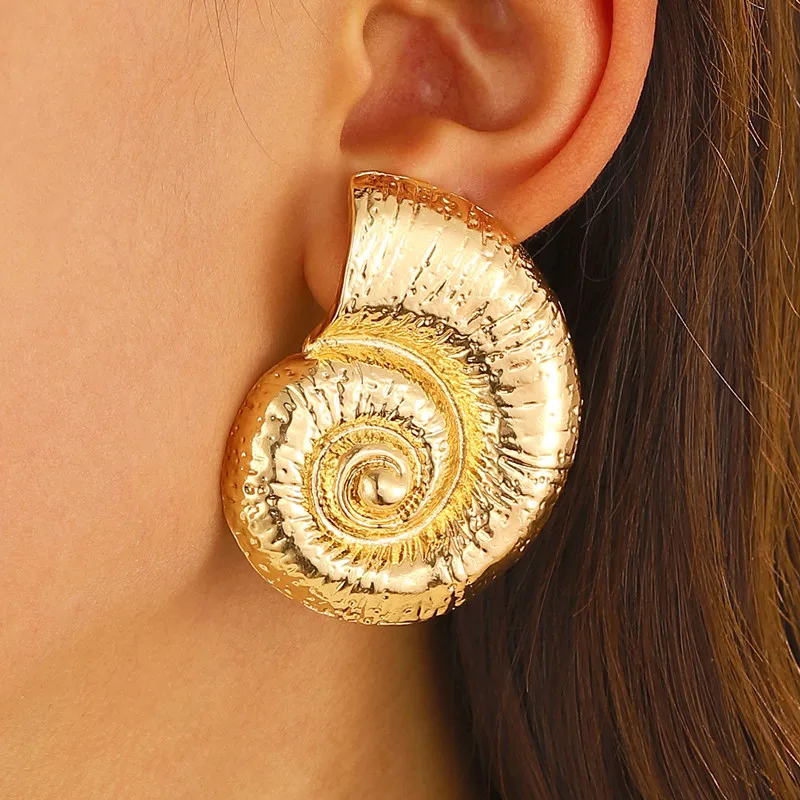 Punk Boho Big Conch Snail Stud Earrings for Women Trendy Unique Chunky ...