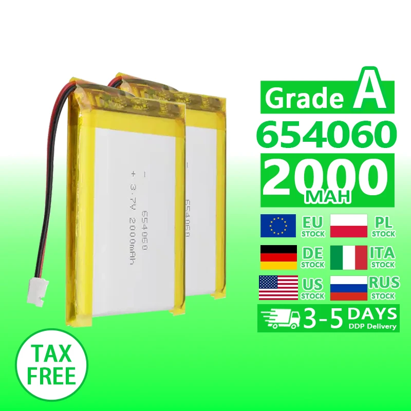654060 3.7V 2000mAh Lithium Polymer Ion Battery 804050 104050 505573 ...