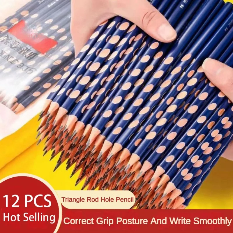 12Pcs-2B-HB-Posture-Correction-Pencil-Groove-Triangle-Wooden-Pencil ...