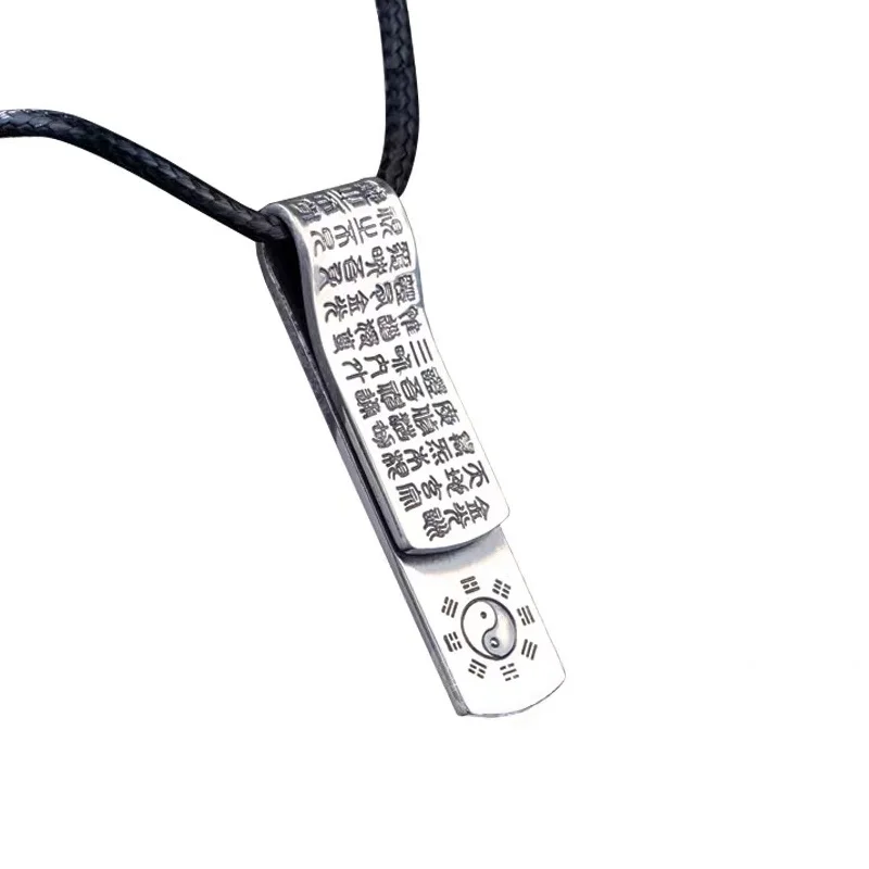 S999 Real Silver Retro Buddhist Mantra Lucky Taoist Tai Chi Eight ...