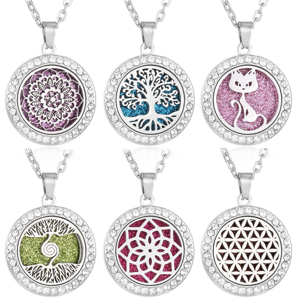 Collar-con-colgante-de-aromaterapia-de-cristal-flor-de-rbol-de-la-vida ...