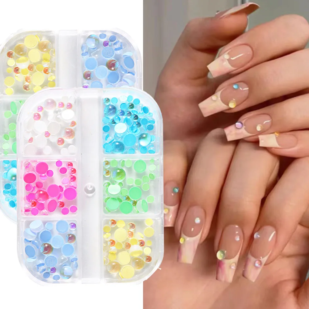 네일 아트 글리터 캔디 컬러 크리스탈 비즈 평평한 바닥 유리 아크릴 Diy 네일 아트 라인스톤 Decoraglhry01 02