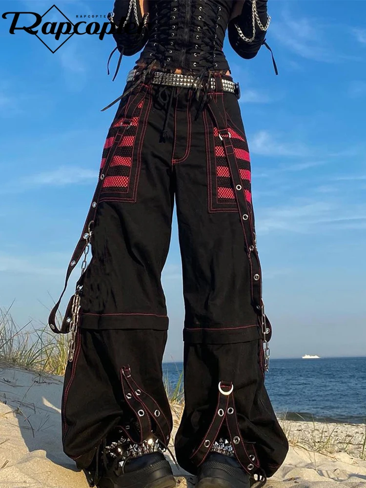 Rapcopter Bandage Chain Cargo Pants Low Waisted Baggy Pockets y2k ...