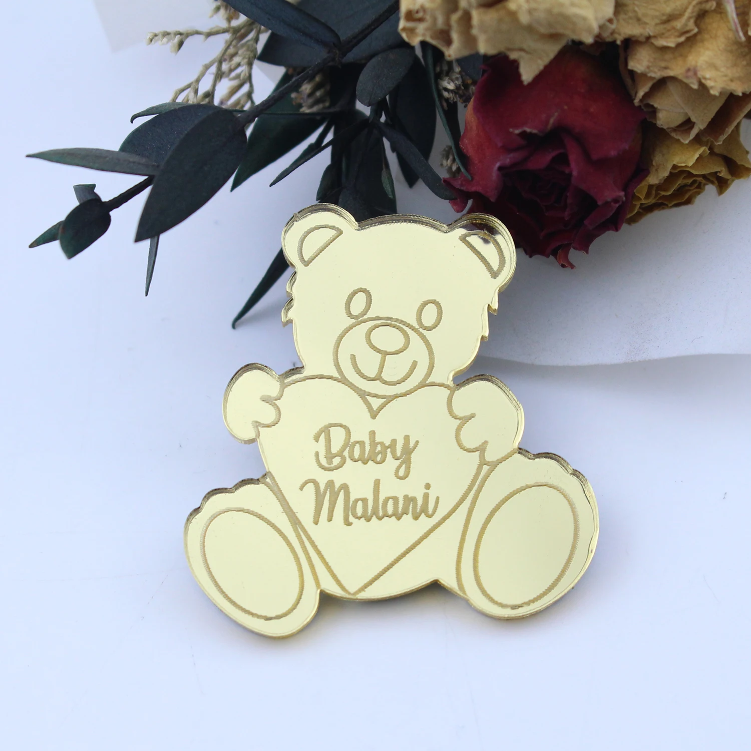 30/50/100pcs Personalized Tags Baby Baptism Little Bear Engraved Table ...