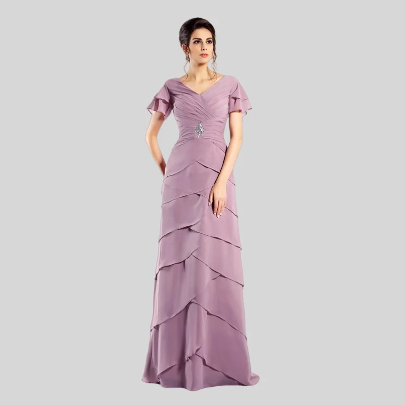 Lilac Mother Of The Bride Dresses A line Cap Sleeves Floor Length ...