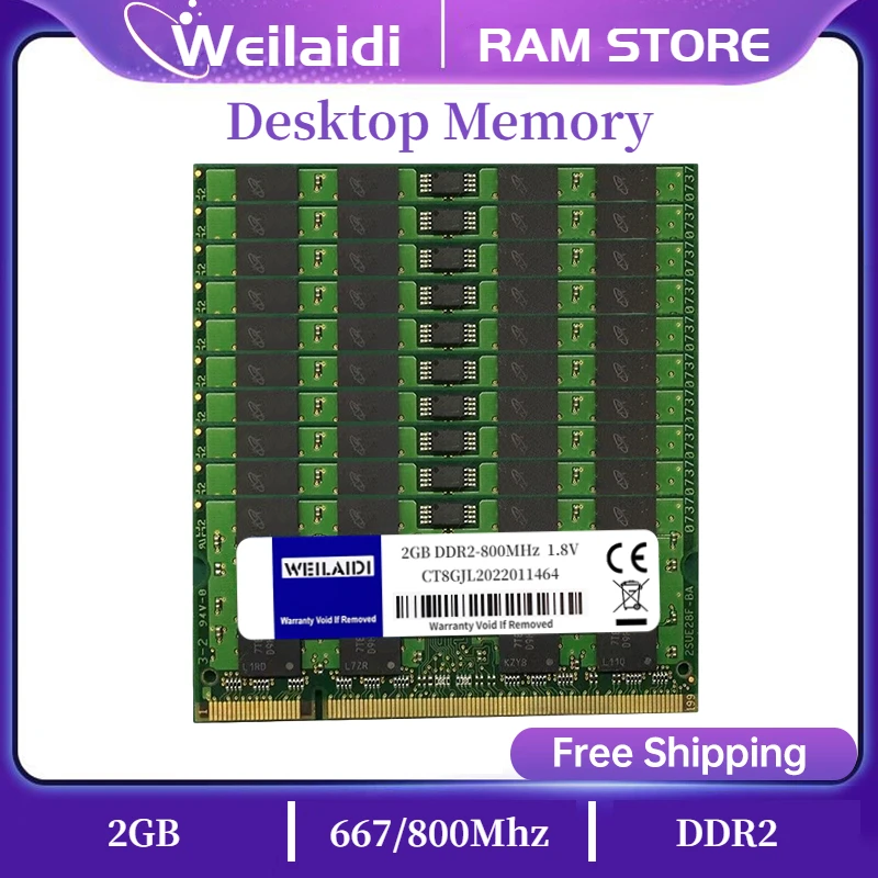 50Pcs DDR2 2GB 2g Memoria RAM PC2 6400 800MHz PC2 5300 667MHZ Desktop ...