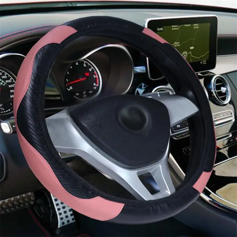 Leather-Carbon-Fiber-Elastic-Car-Steering-Wheel-Cover-Without-Inner ...