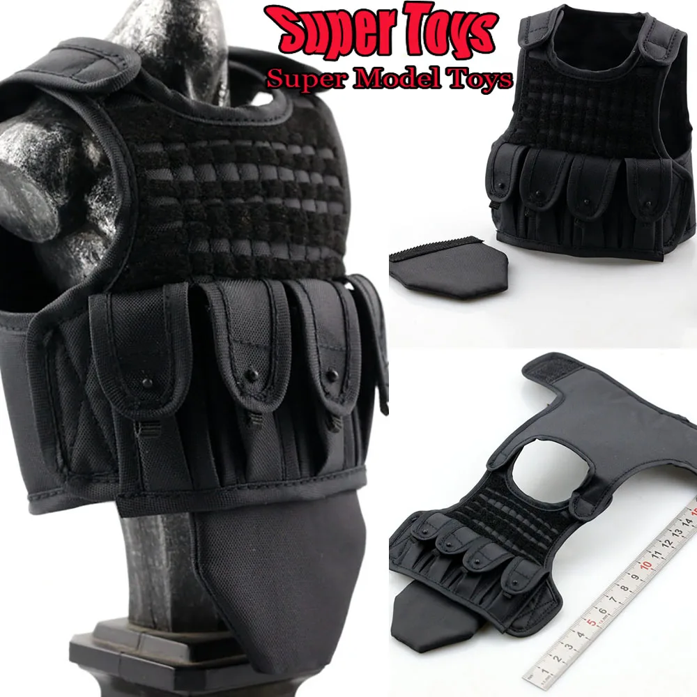 In-Stock-1-6-Soldier-SWAT-Black-Combat-Vest-Bulletproof-Integrated-Non ...