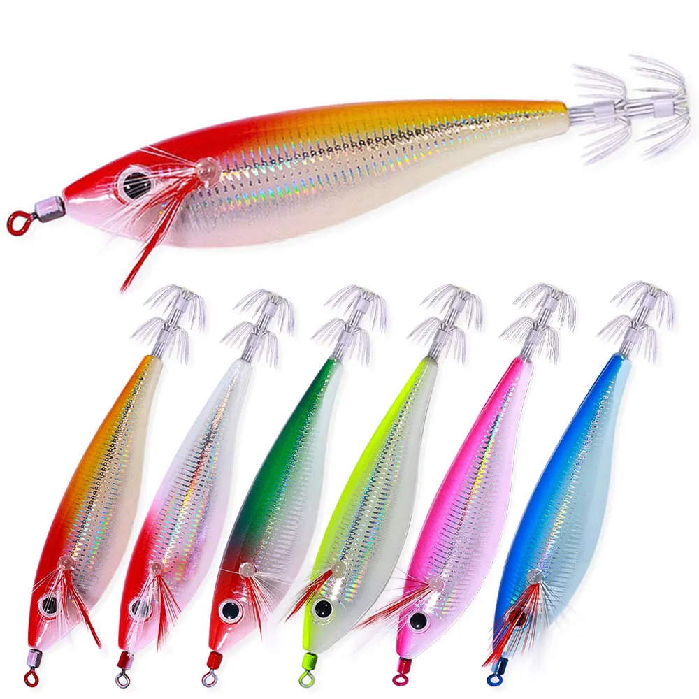 Newup Pesca Eging Squid Jigging Wood Shrimp Hooks Octopus Bait 10cm 10g Luminous Octopus Bait ...