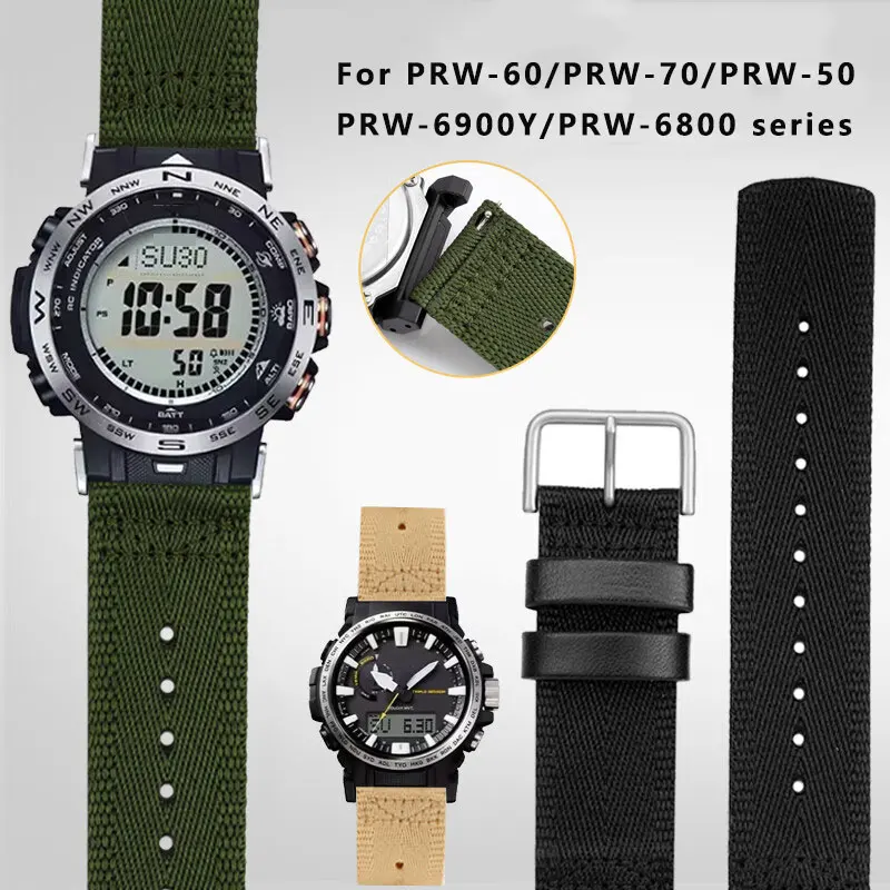 23mm nylon canvas watch band for Casio PROTREK series Strap PRW-60/70 ...