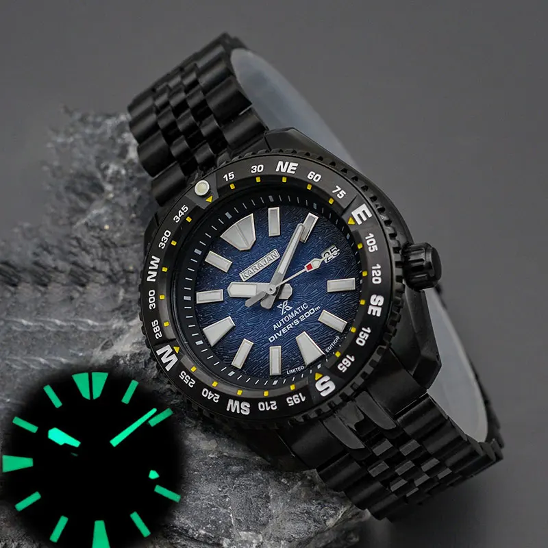 New Black Men's Watch With Seiko NH35 NH36 Movement Automatic ...
