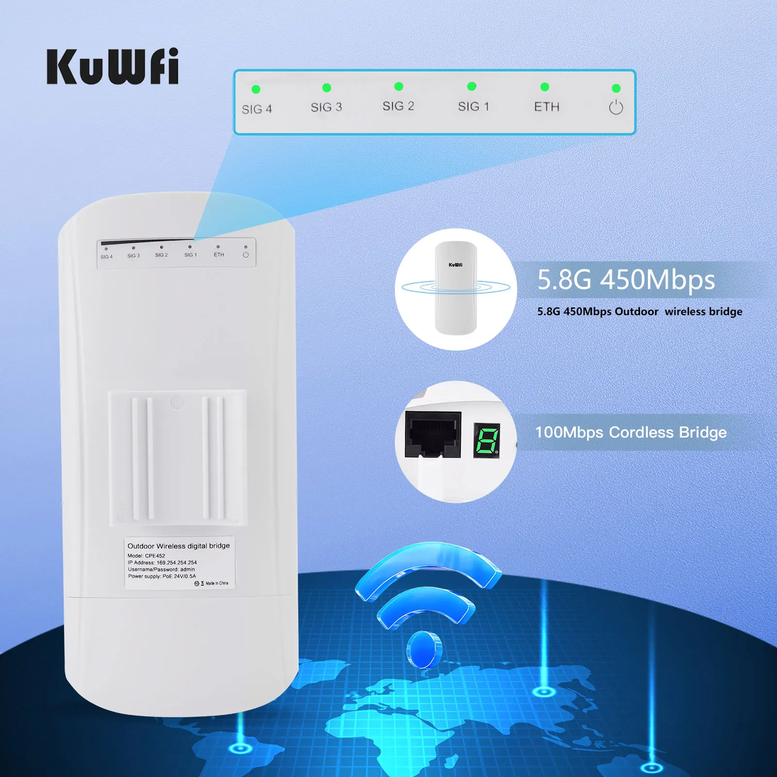 Kuwfi Outdoor Wireless Bridge Roteador Wifi Extensor De Longo Alcance Ap Ponto De Acesso ...
