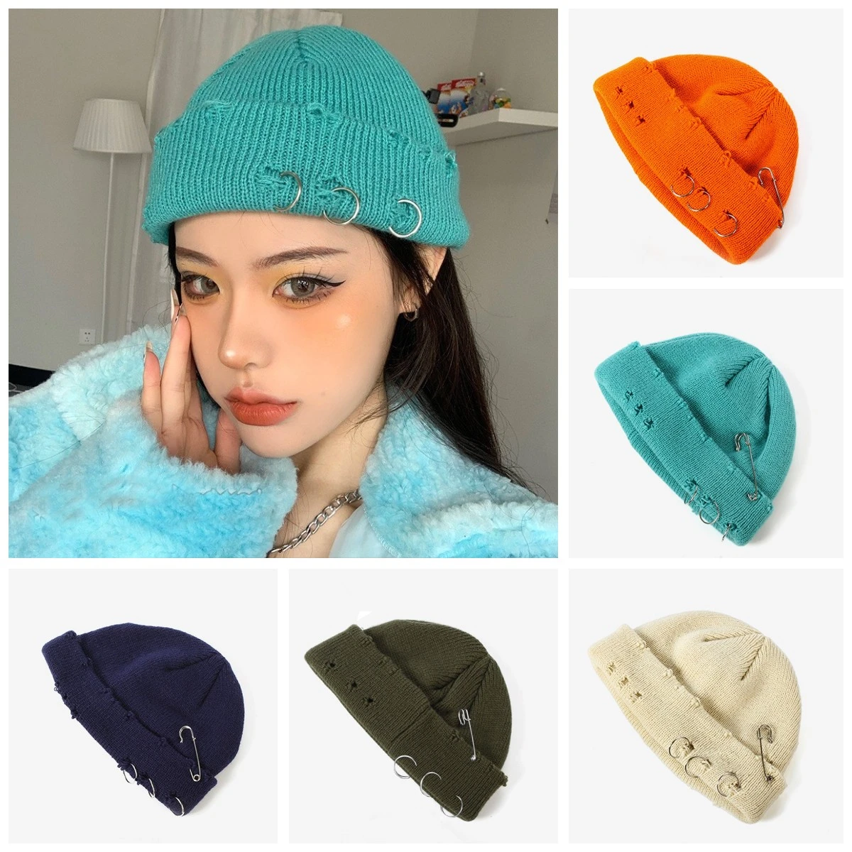 Y2k Fashion Solid Color Unisex Harajuku Beanies Knitted Hat Winter Warm Thick Hat For Women Men ...