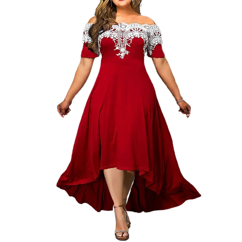 Women Fashion Plus Size Slash Neck High Low Formal Dress For Women ...