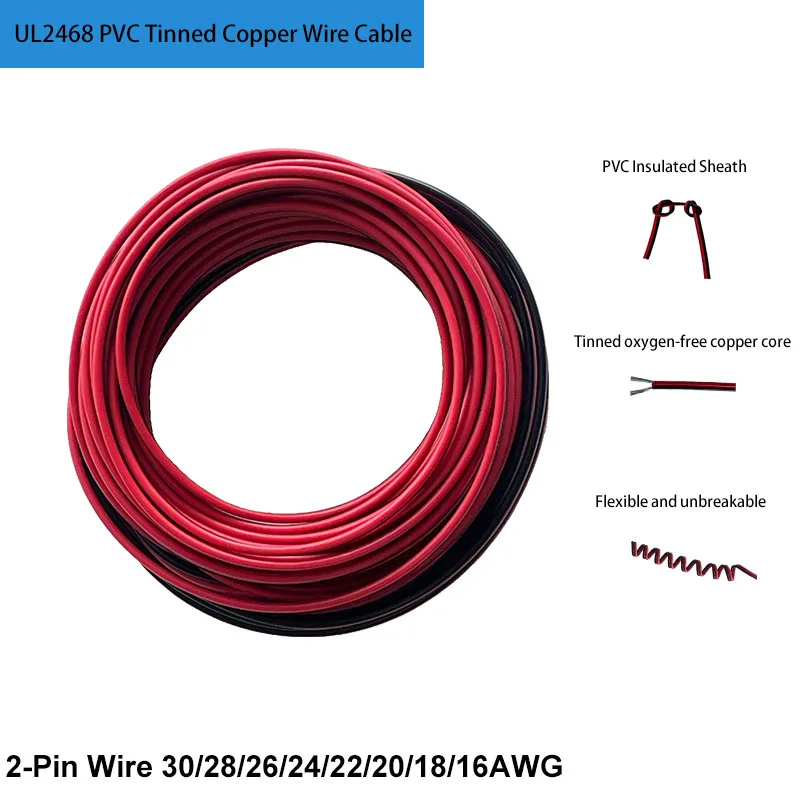 PVC-Isolado-LED-Strip-Cable-Cobre-Estanhado-Fio-de-2-Pinos-Calibre-16 ...