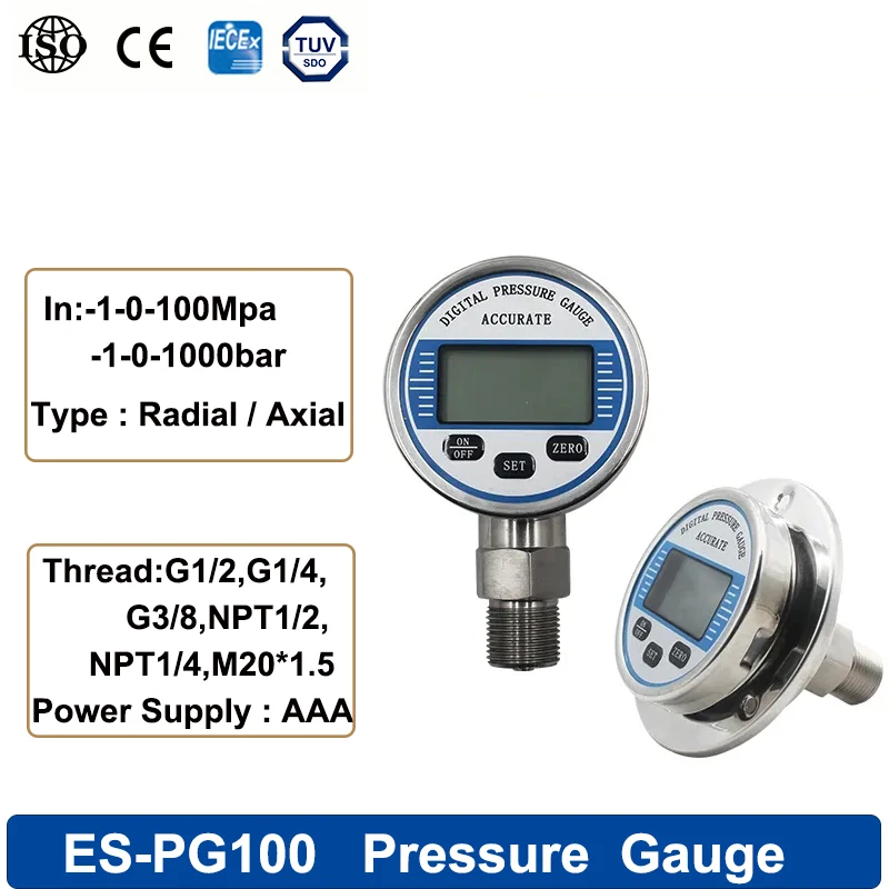ES-PG100-Pressure-Gauge-Water-Pressure-Sensor-LCD-Display-0-100Mpa ...