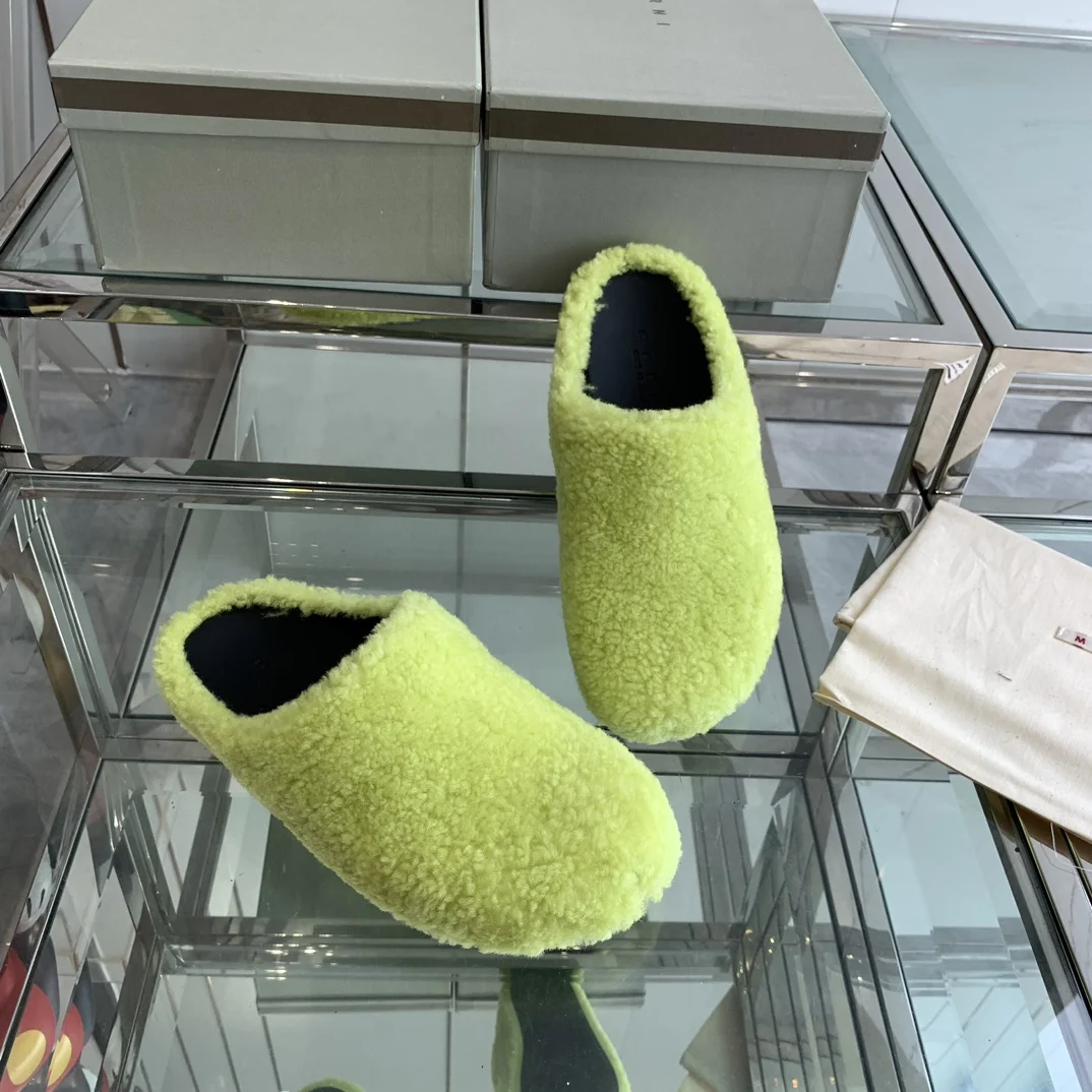 Green-Women-Shoes-Winter-Toe-Wrap-Lamb-hair-Slippers-Couple-fur-sandals ...
