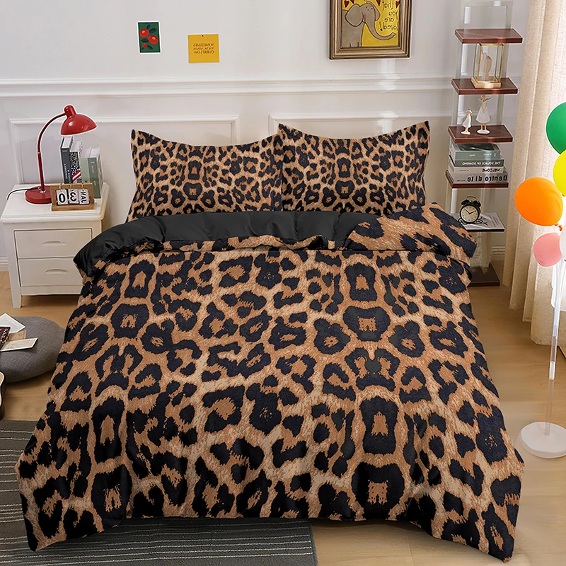 Leopard Print King Queen Duvet Cover Brown Cheetah Skin Pattern Bedding ...