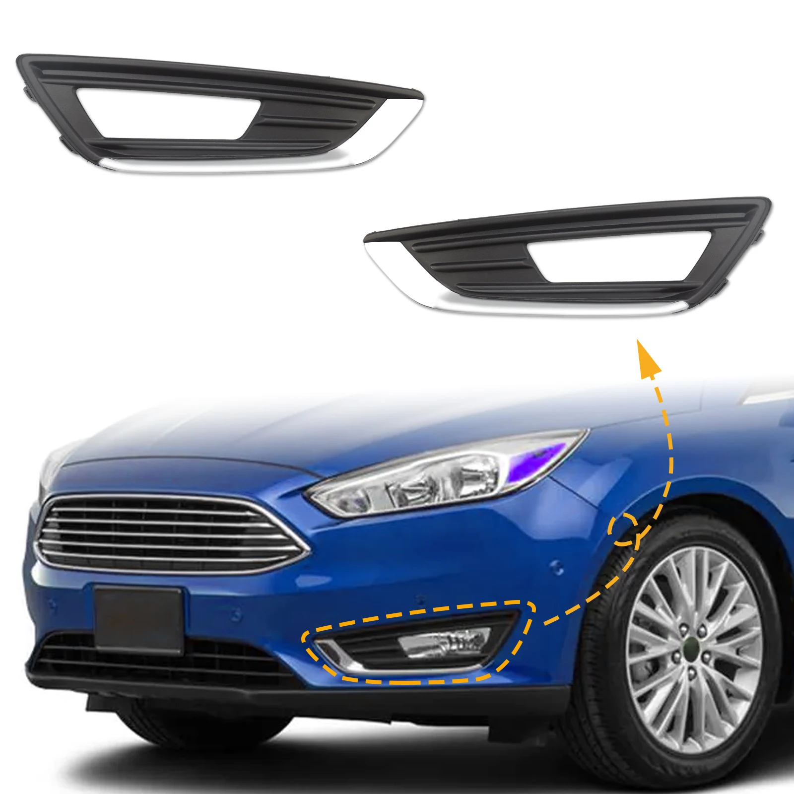 Fog-Light-Frame-Lamp-Trim-Grill-Cover-Under-Front-Bumper-For-Ford-Focus ...