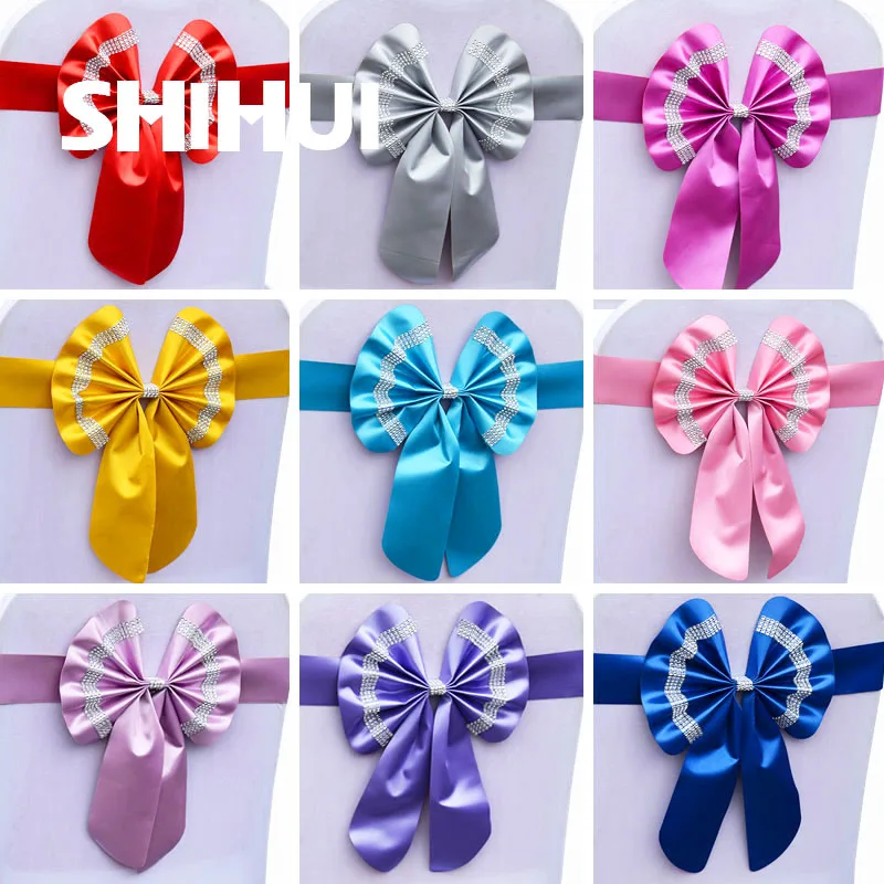 Chair Sashes Diamond Tie Cute Satin Knot Cover Back Colourful Ribbon ...