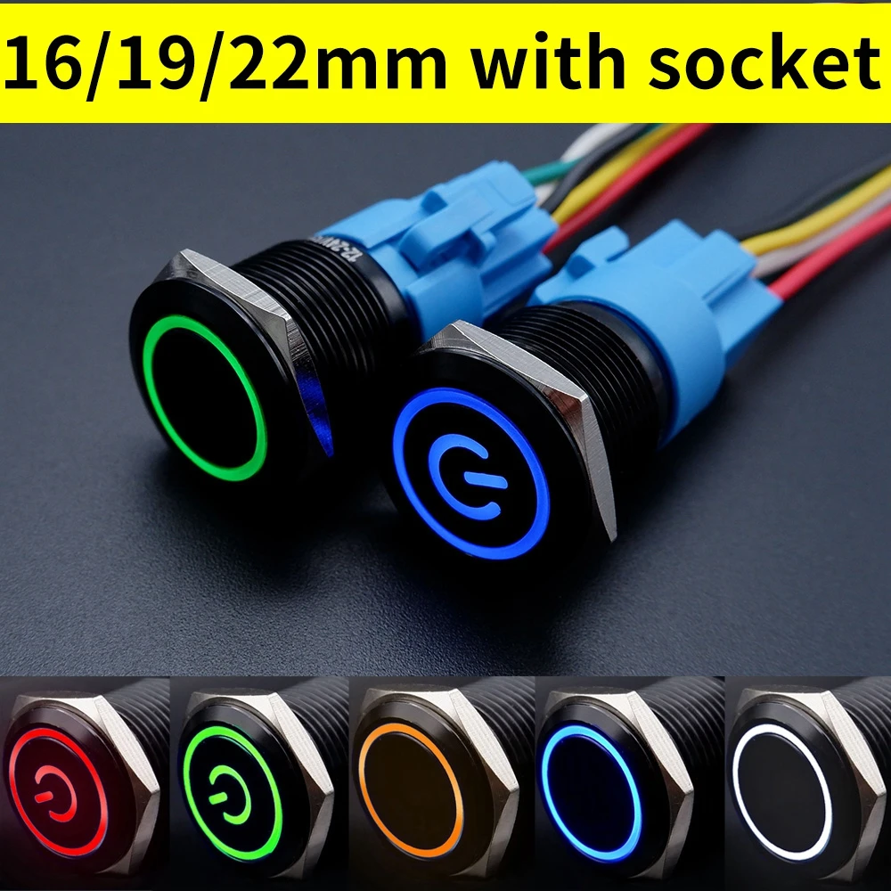 16-19-22mm-Black-Push-Button-Switch-Waterproof-Illuminated-Metal ...