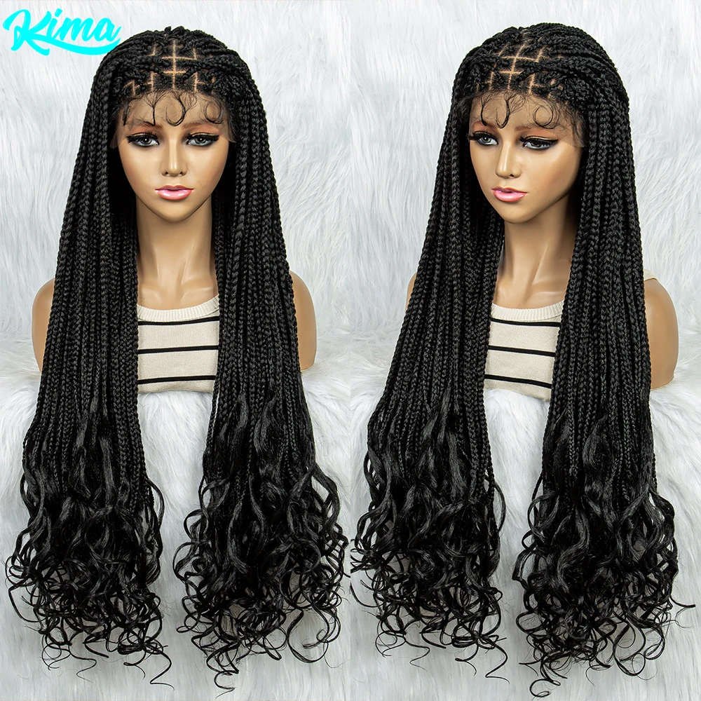 KIMA Boho Braided Wigs Transparent 9x6 Lace Frontal Wig Synthetic Box ...