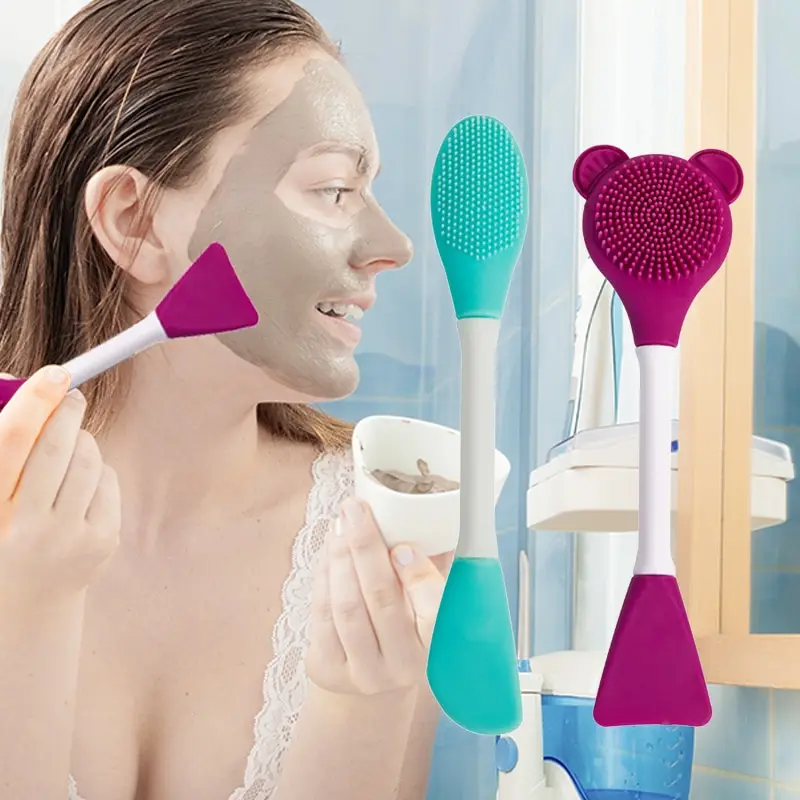Double Headed Silicone Cleaning Brush Mask Smear Makeup Remover Facial ...