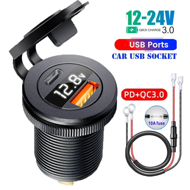 Car-usb-socket-12v-with-voltmeter-36W48W-USB-Charger-Outlet-Waterproof ...