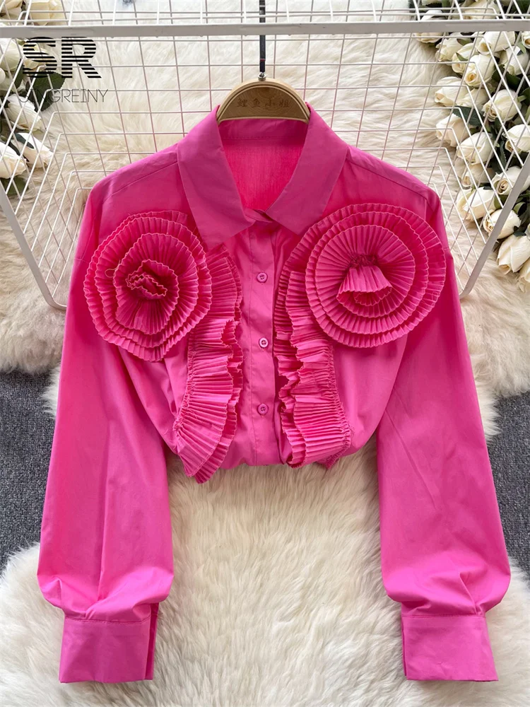 SINGREINY-Ruffles-Flower-Women-Shirt-Elegant-Fashion-2024-High-Quality ...