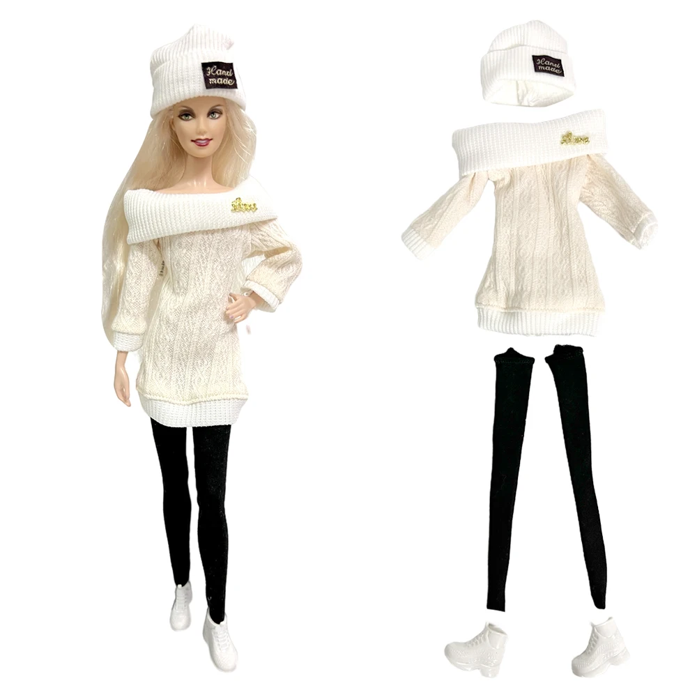 NK-4-Items-Set-Fashion-Coat-White-Outfits-Hat-Stocking-Shoes-Knitted ...