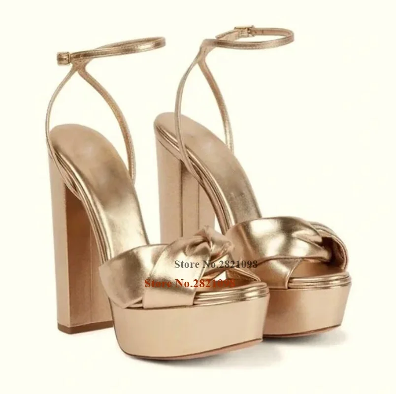 Metallic-Buckle-Gold-Platform-Block-Heeled-High-Heel-Sandals-Women-s ...