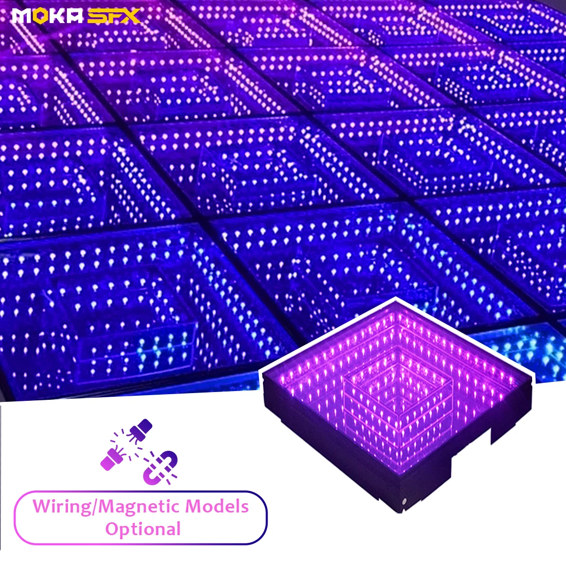MOKA SFX 인피니트 3D 미러 댄스 플로어, 강화 유리, RGB LED 댄스 플로어 패널, 클럽 펍 SD 제어용 방수 패널 ...