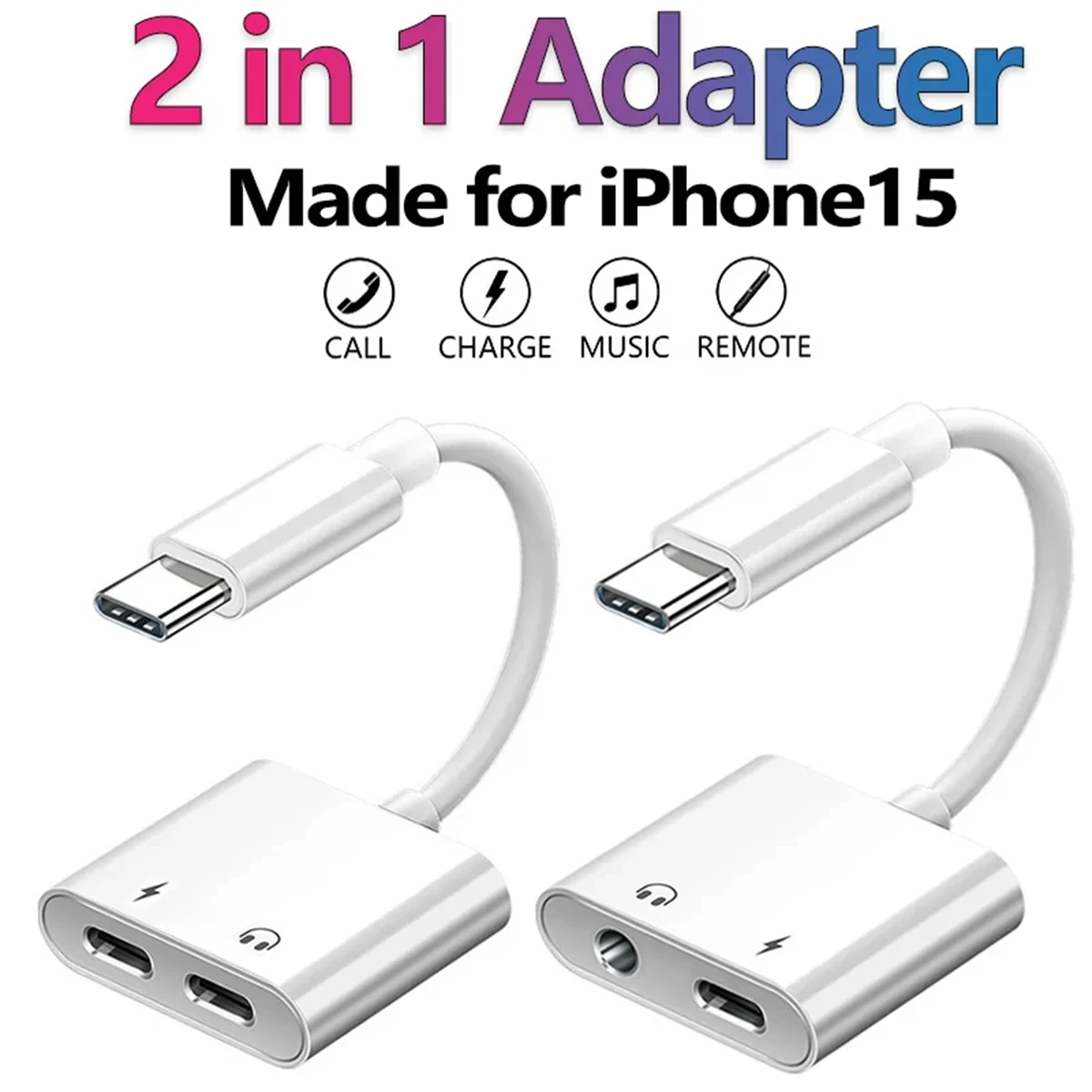 2 in 1 Type C to 3.5mm jack Audio Aux Charging Cable Headphone OTG ...