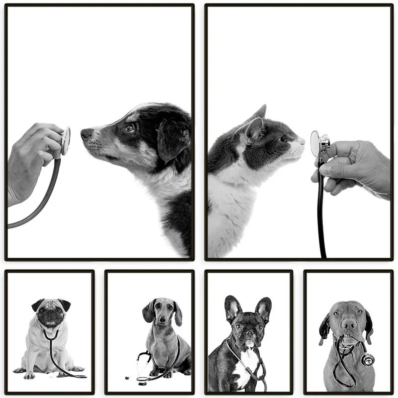 Dogs-Cats-with-Stethoscopes-Poster-Printable-Vet-Med-Canvas-Painting ...