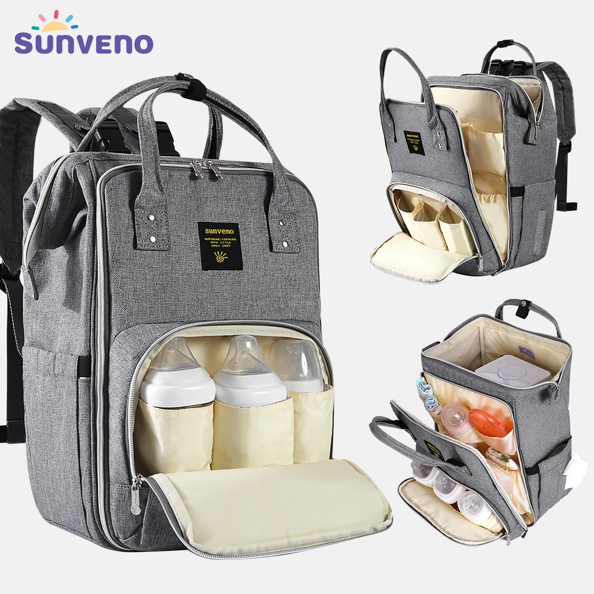 Sunveno Stylish Upgrade Diaper Bag Backpack Multifunction Travel ...