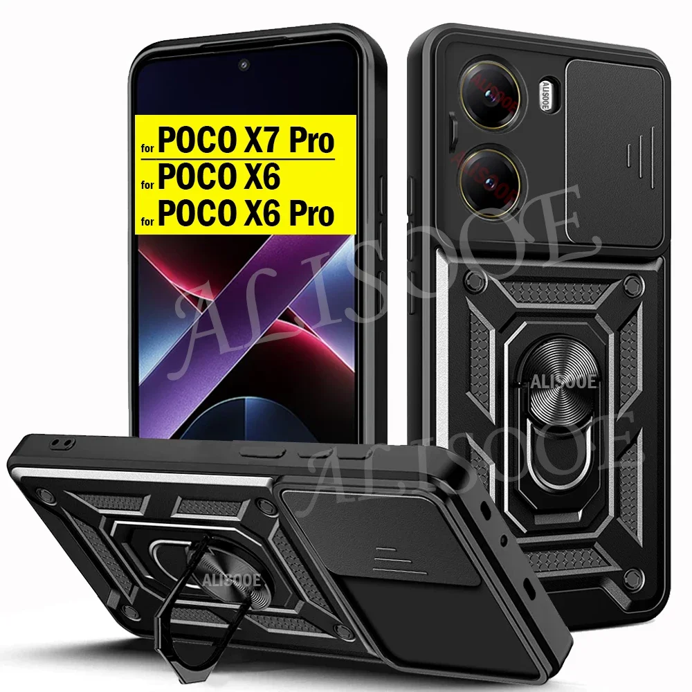 For POCO X7 Pro X6 5G Case Armor Slide Camera Rotate Ring Stand ...