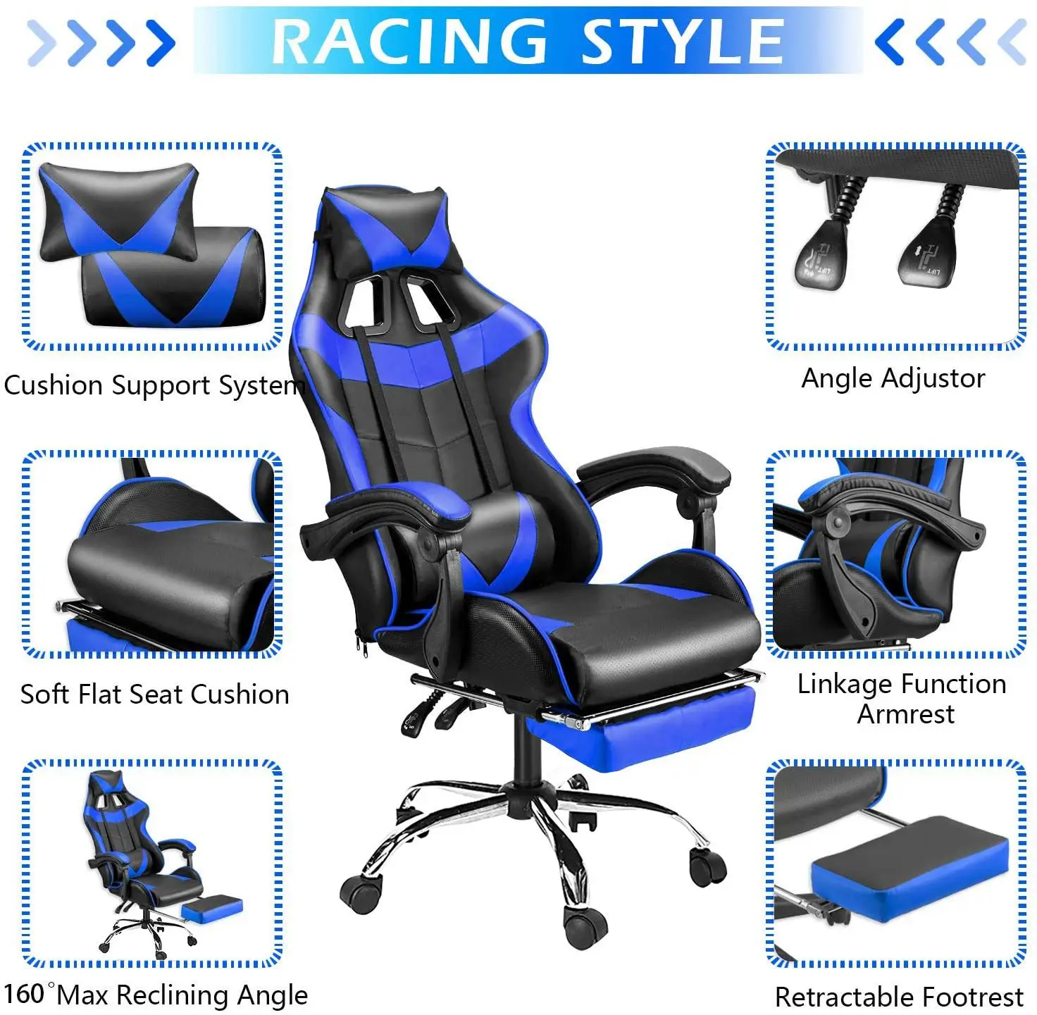 Ergonomic High Back Racing Chair Reclining Office Chair Adjustable ...