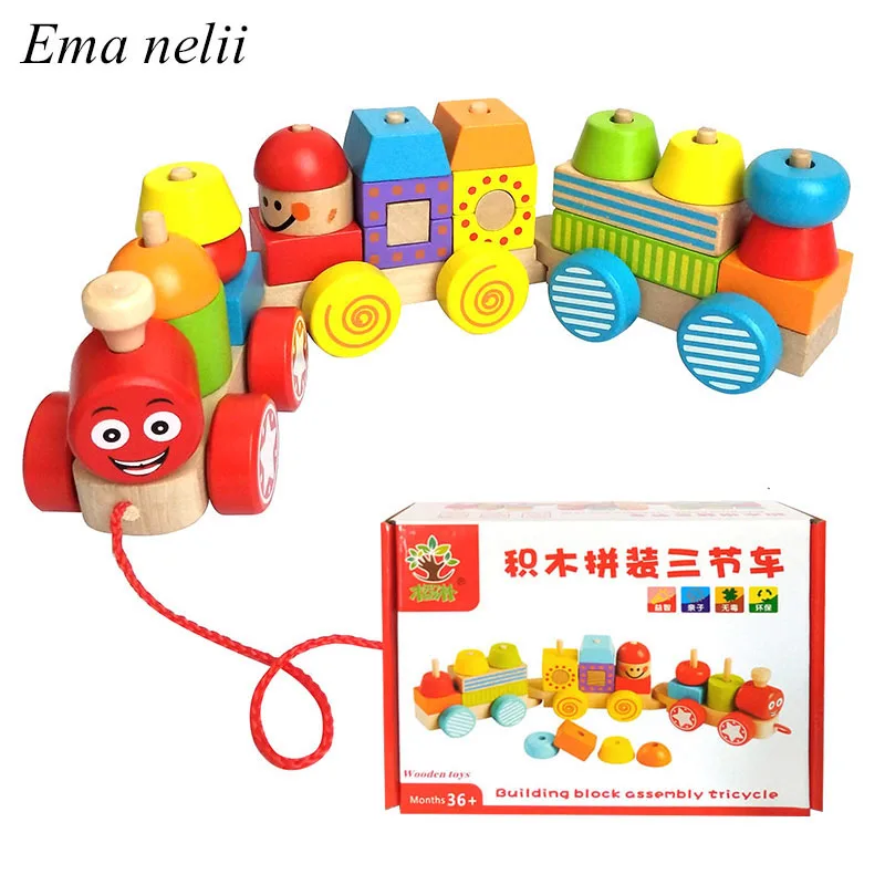 New-Children-Wooden-Blocks-Colorful-Assembling-Three-Small-Train ...