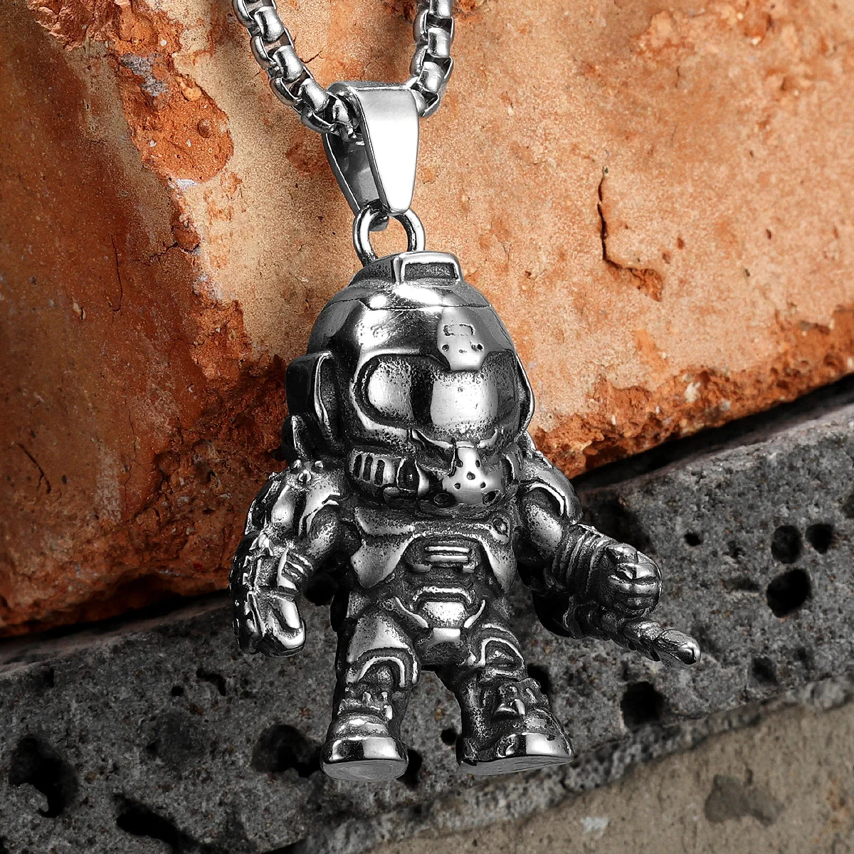 Mech Astronaut Stainless Steel Man Necklaces Pendant Chain Punk Retro ...