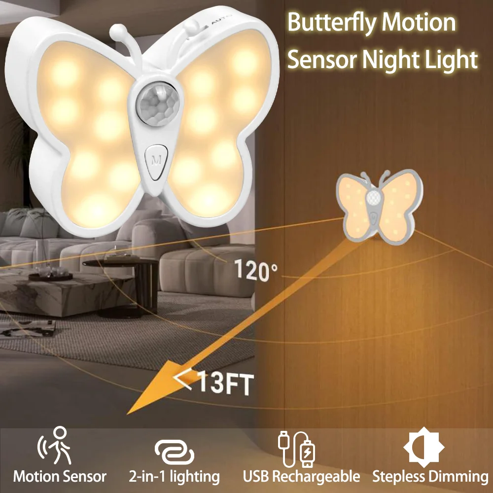 Butterfly Motion Sensor Night Light Wireless LED Night Light ...