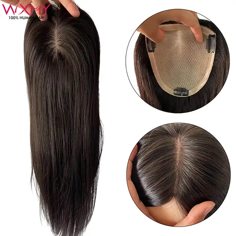 Straight-Hair-Toppers-For-Women-Skin-Silk-Base-Human-Hair-Topper-With-3 ...
