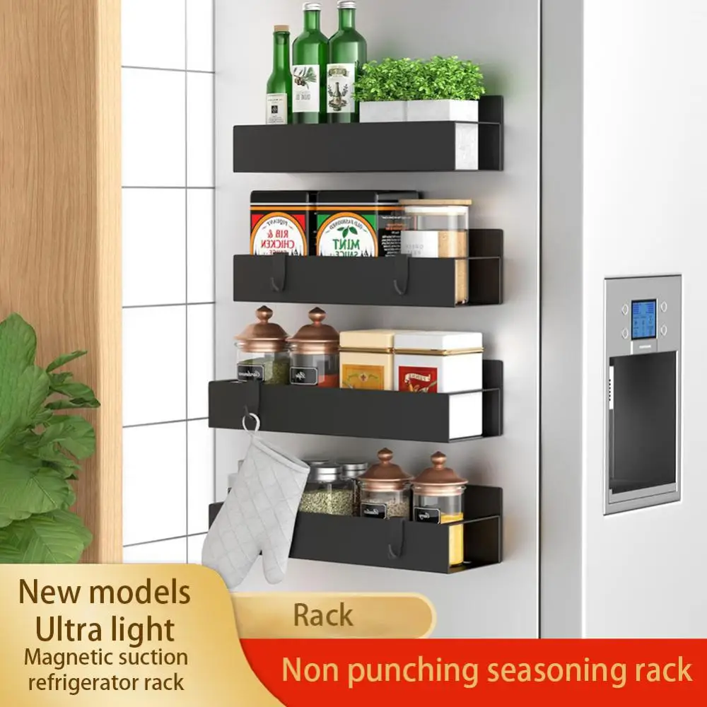 Fridge-Side-Shelf-Black-Storage-Rack-With-Strong-Magnet-Wall-Mounted ...