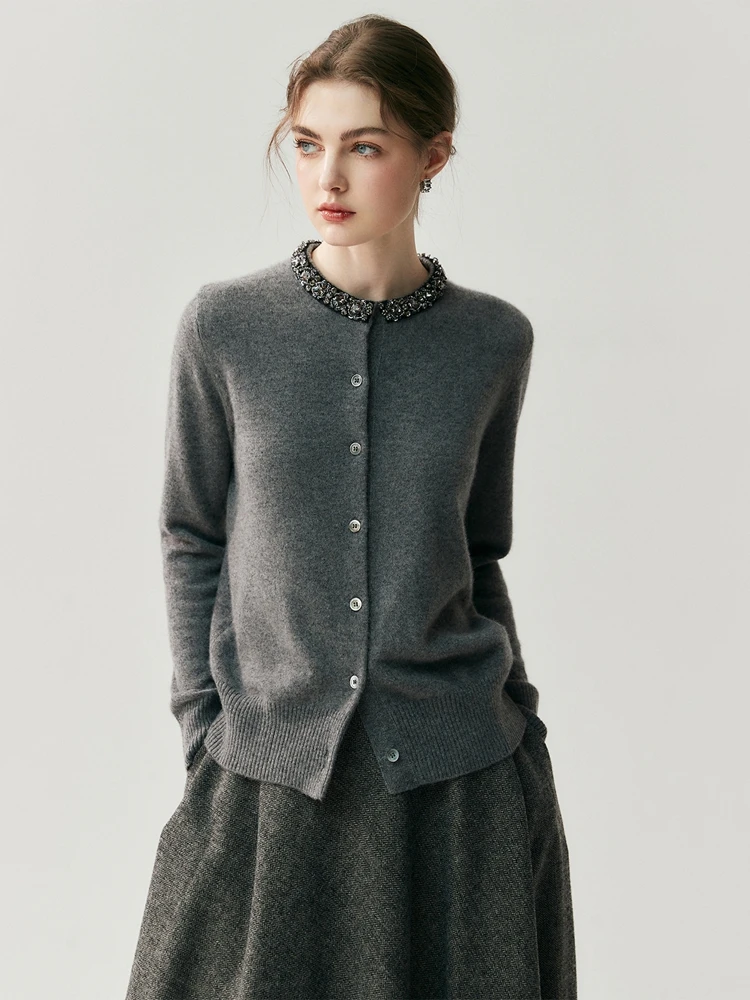 Autumn Winter Cashmere Sweater Women Round Neck Diamond Decoration ...