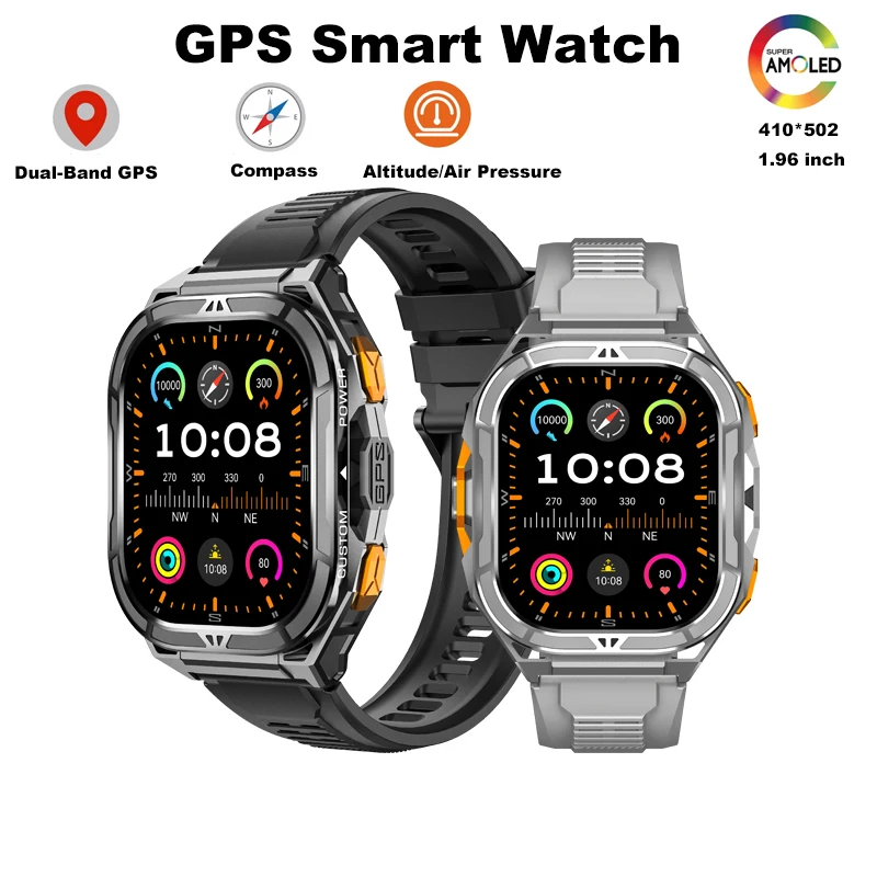 X5 Amoled SmartWatch For Men Built-in Dual-band GPS Barometer Compass ...