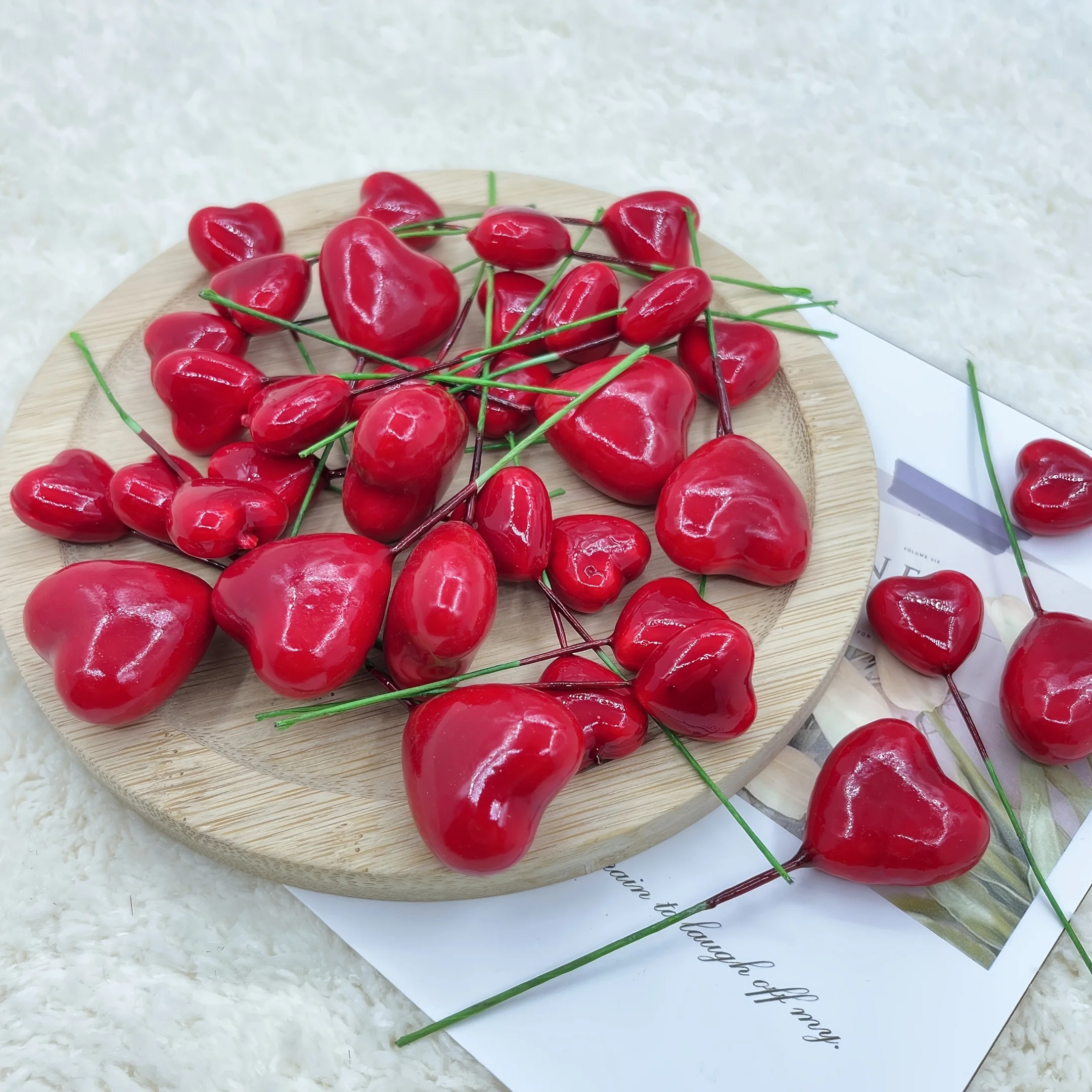 10pcs Red Foam Love Heart Artificial flower Plants Picks Stick ...