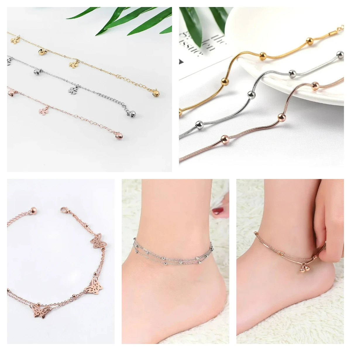Get-lucky-Butterfly-stainless-steel-Jingle-bell-bead-leg-anklets-for ...